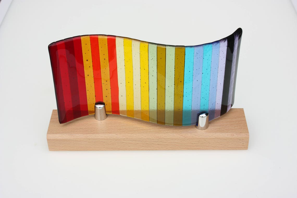 Striped Fused Glass Wave a Glass Art Panel in Colourful - Etsy UK