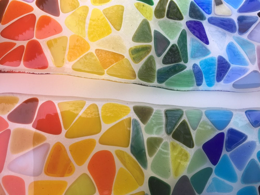 Rainbow fused glass wave mosaic rainbow sun catcher | Etsy