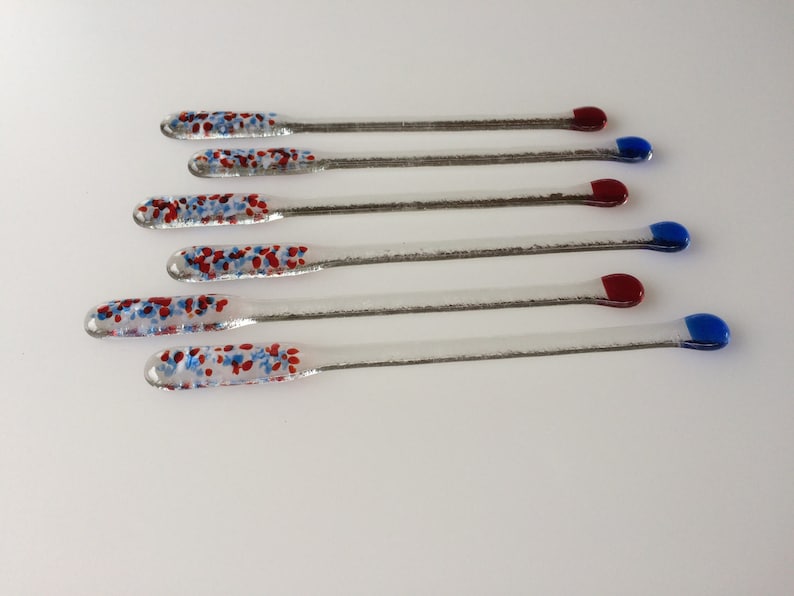 Set of Six Red White and Blue Fused Glass Swizzle Sticks | Etsy