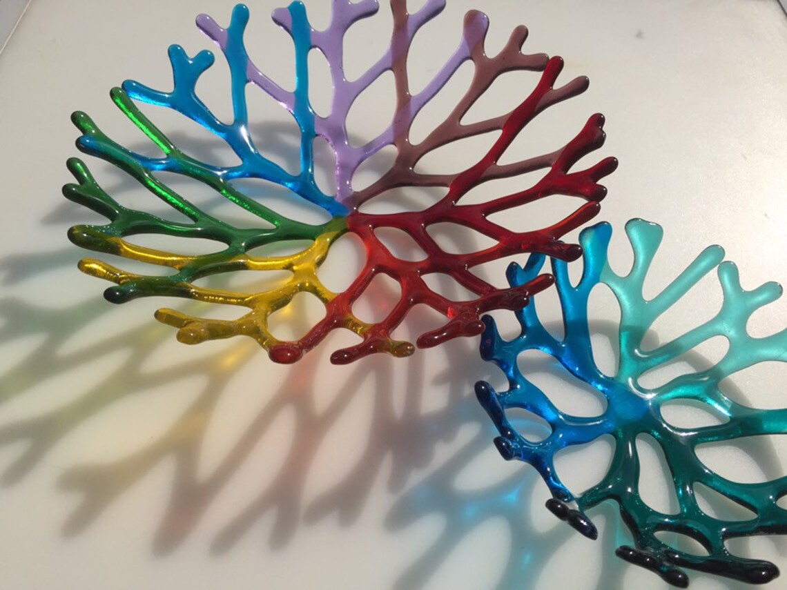 Colourful Glass Bowl Coral Bowl Rainbow Dish - Etsy