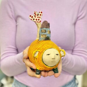 Colorful Ceramic Figure, Yellow Ornament, Quirky Ceramic Sculpture ...