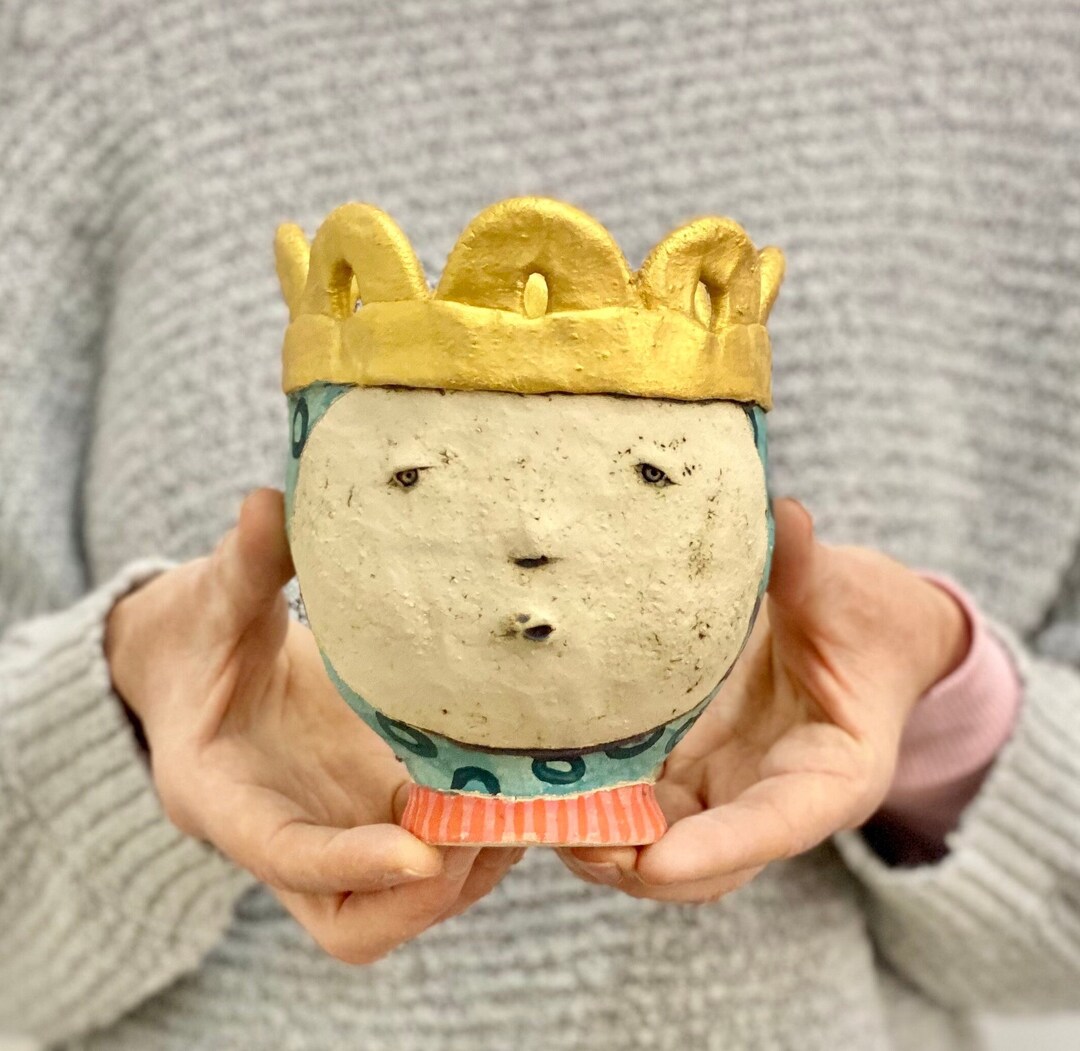 Ceramic Trophy Cup, Clay Sculptured Bowl, Sculpted Bowl, Queen Decor ...