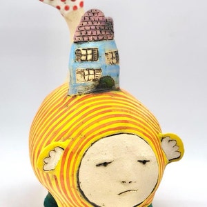 Colorful Ceramic Figure, Yellow Ornament, Quirky Ceramic Sculpture ...