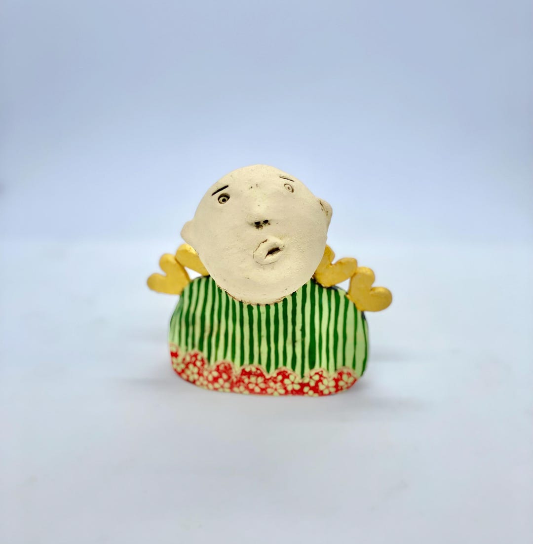 Miniature Ceramic Figure, Colorful Clay Ornament, Whimsical Ornament ...