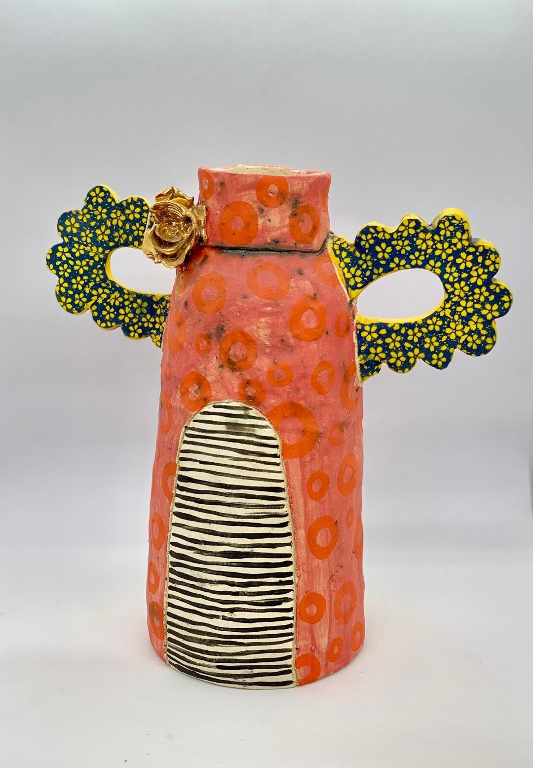 White & Gold Vase, Unique Hand Built Vase, Gold Luster Vase, Flower ...