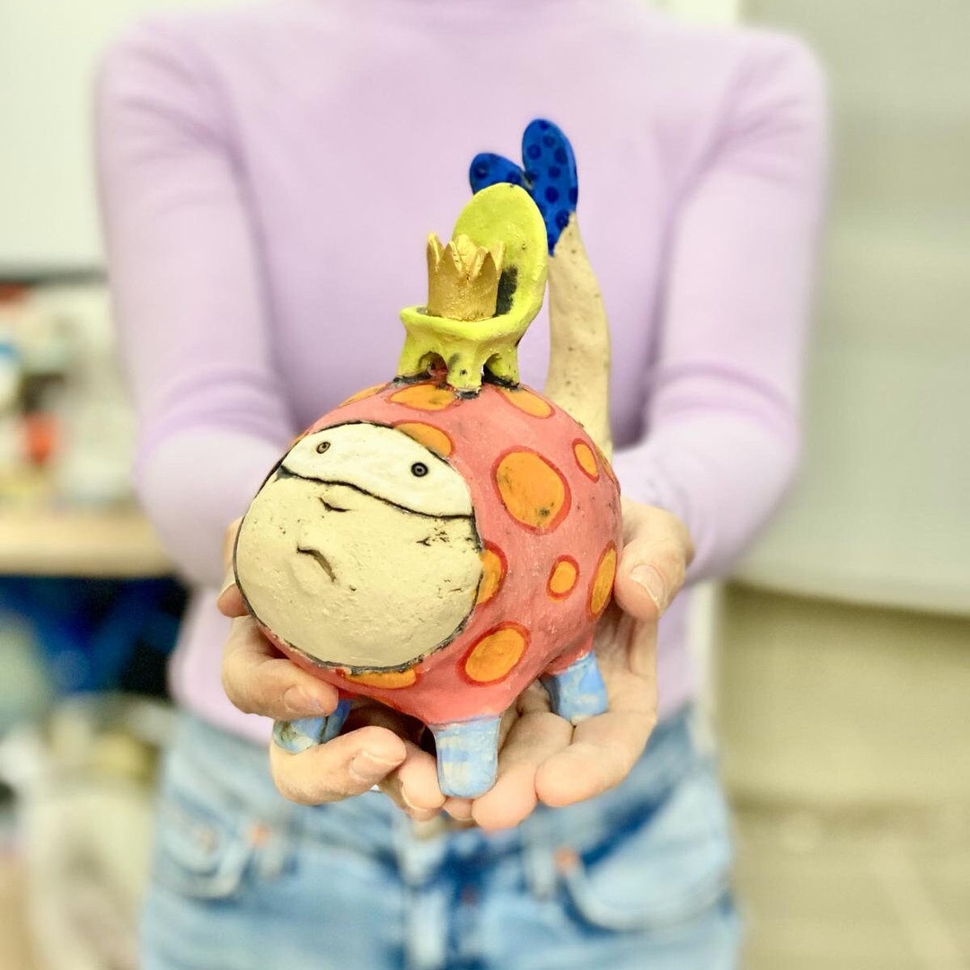 Whimsical Ceramic Figure, Pink Ornamental Figure, Whimsical Ornament ...