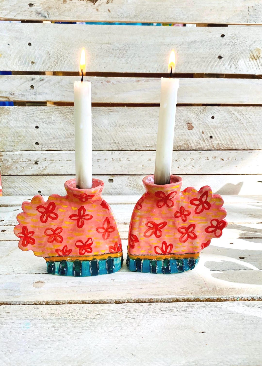 Colorful Clay Candlesticks , Romantic Lighting, Eclectic Ceramic ...