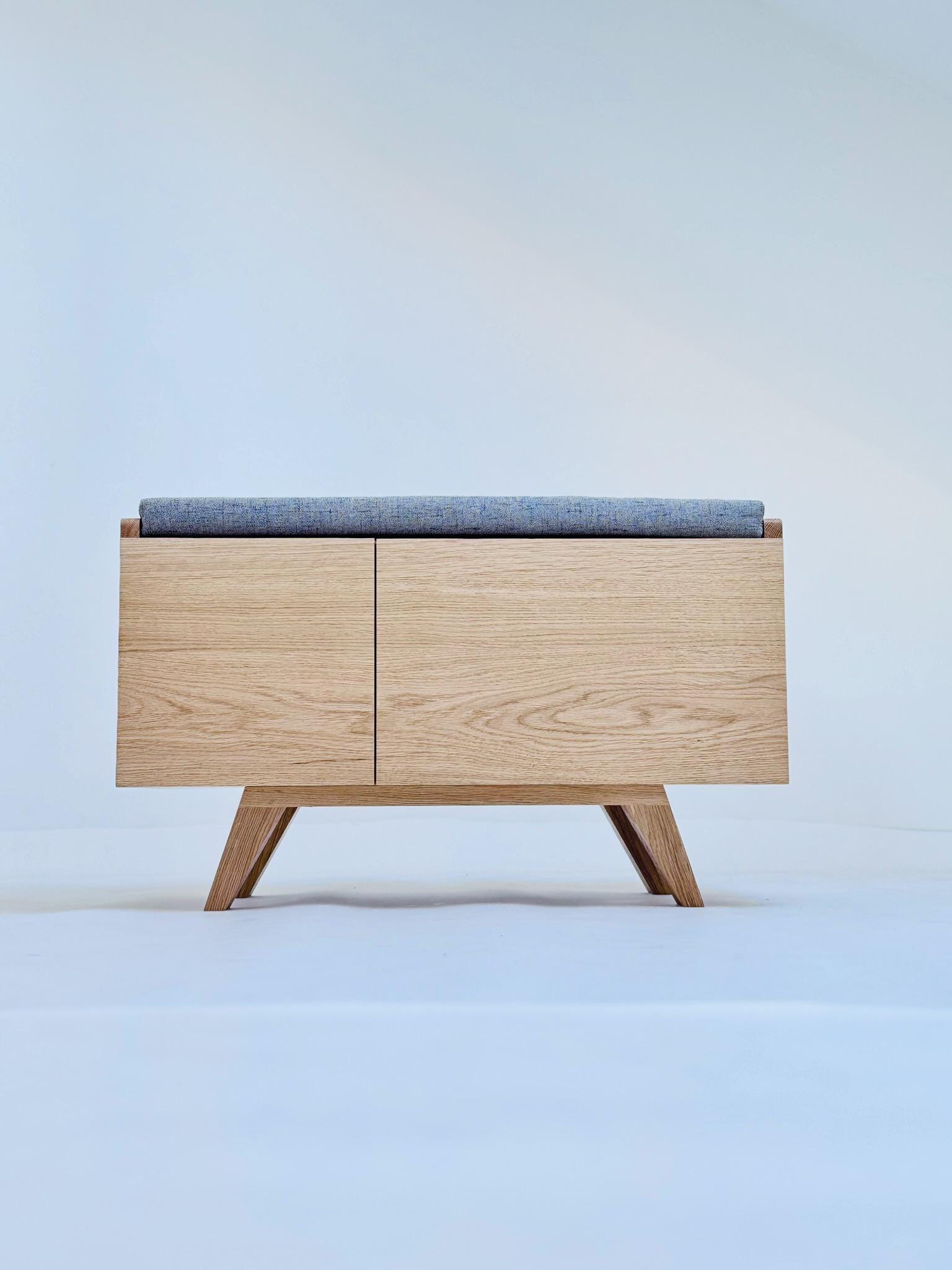 OTTO 70 - Solid Oak Shoe Bench: Handmade Hallway Cabinet With Doors - Etsy