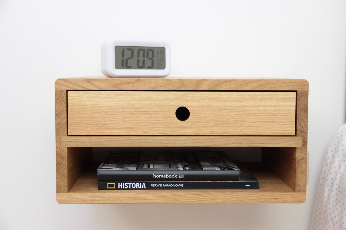 Floating Side Table With Drawersolid Oak Nightstandnight - Etsy