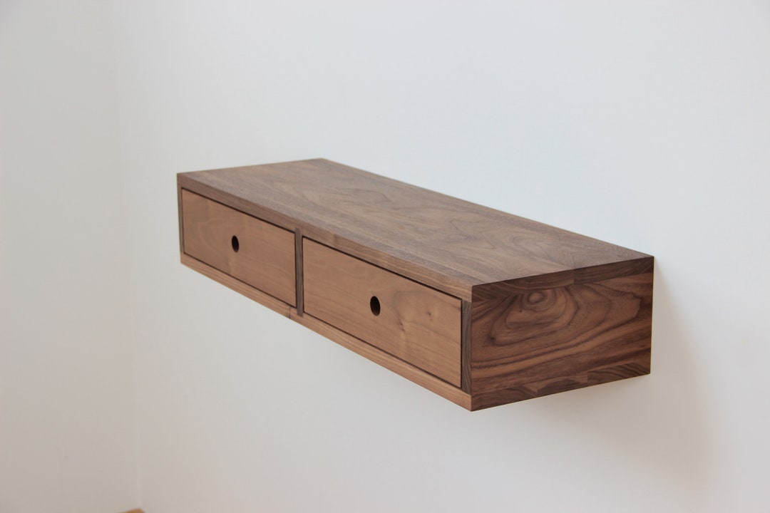 Walnut Floating Console Table With Two Drawers, Walnut Organizer ...