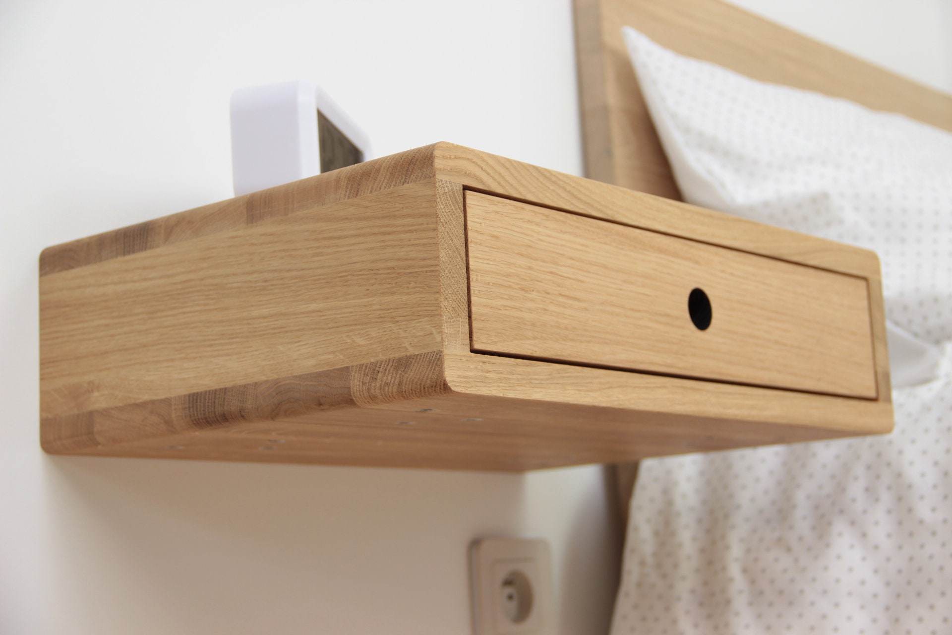 Handcrafted Floating Side Table With Draweroak - Etsy UK