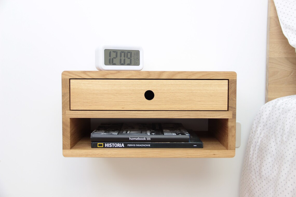 Floating Side Table With Drawersolid Oak Nightstandnight - Etsy