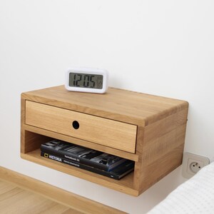 Floating Side Table With Drawer,solid Oak Nightstand,night Table ...