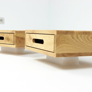 Pair of Floating Wild Oak Side Tables, Solid Wood Bedside Nightstands ...