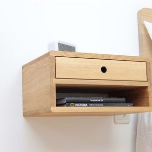Floating Side Table With Drawer,solid Oak Nightstand,night Table ...