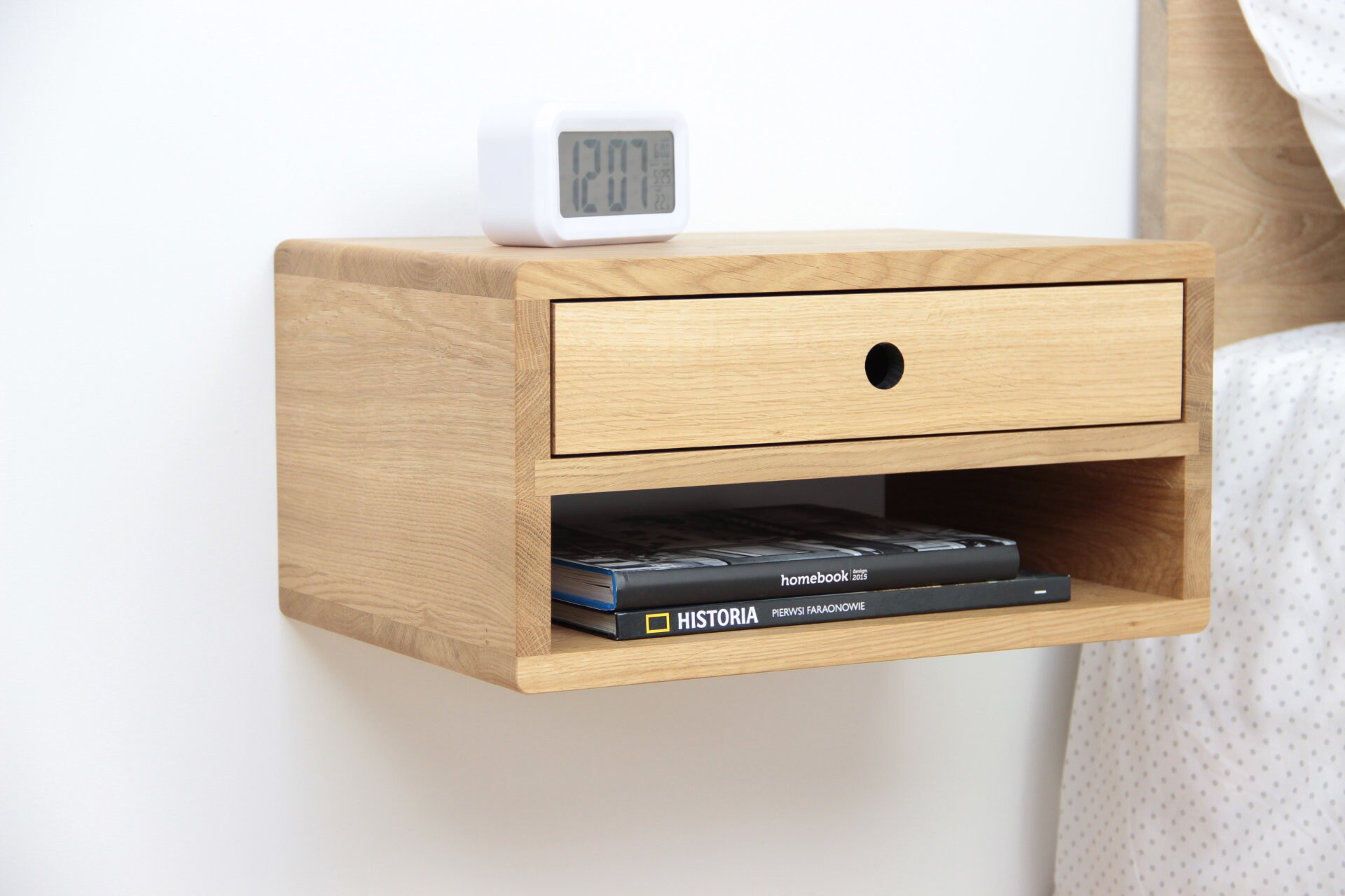 Floating Side Table With Drawersolid Oak Nightstandnight - Etsy