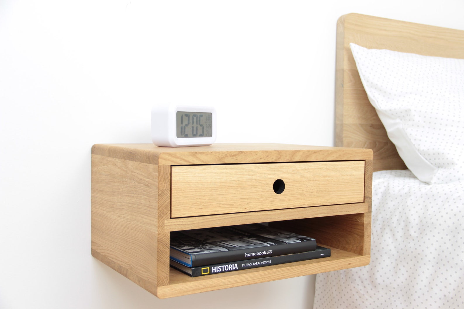 Floating Side Table With Drawersolid Oak Nightstandnight - Etsy