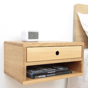 Floating Side Table With Drawer,solid Oak Nightstand,night Table ...