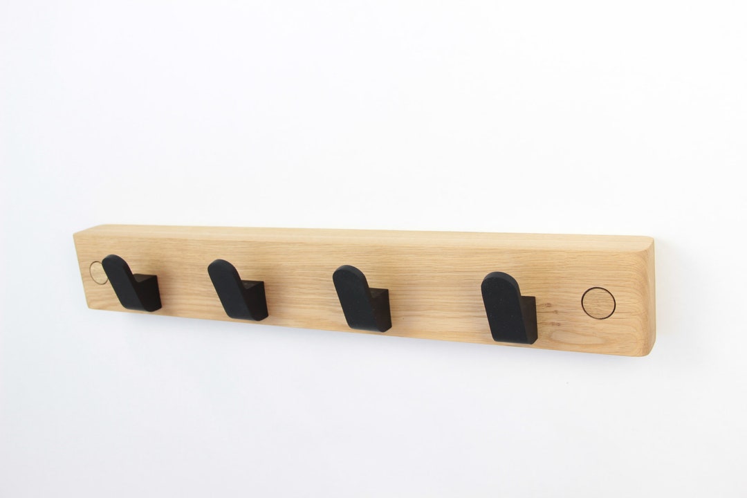 Four Hooks Scandinavian Design Coat Rack, Modern Entryway, Solid Oak ...