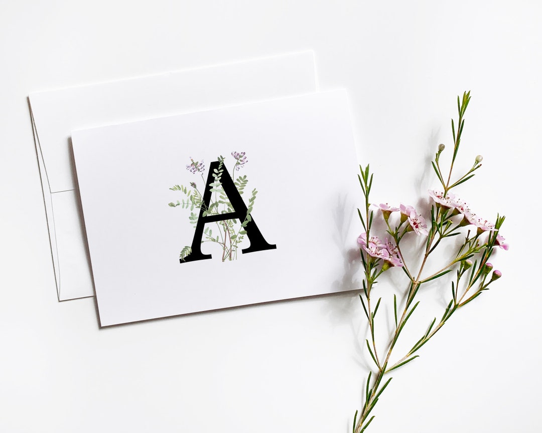 Floral Initial Greeting Card — Single Letter / Single Card — Botanical ...