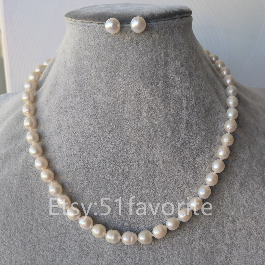 Real Pearl Set Real Cultured 8-8.5mm Cyan White Fresh Water Pearl ...
