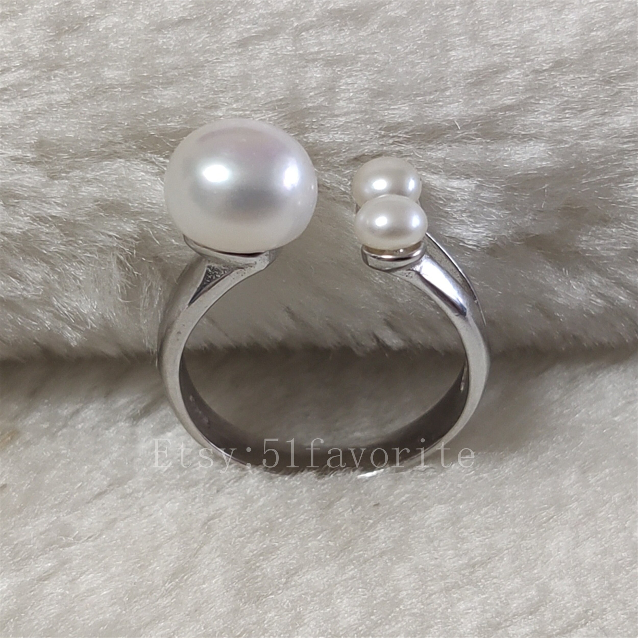 Real pearl ring-lovely 4-10mm white pink flat round fresh | Etsy