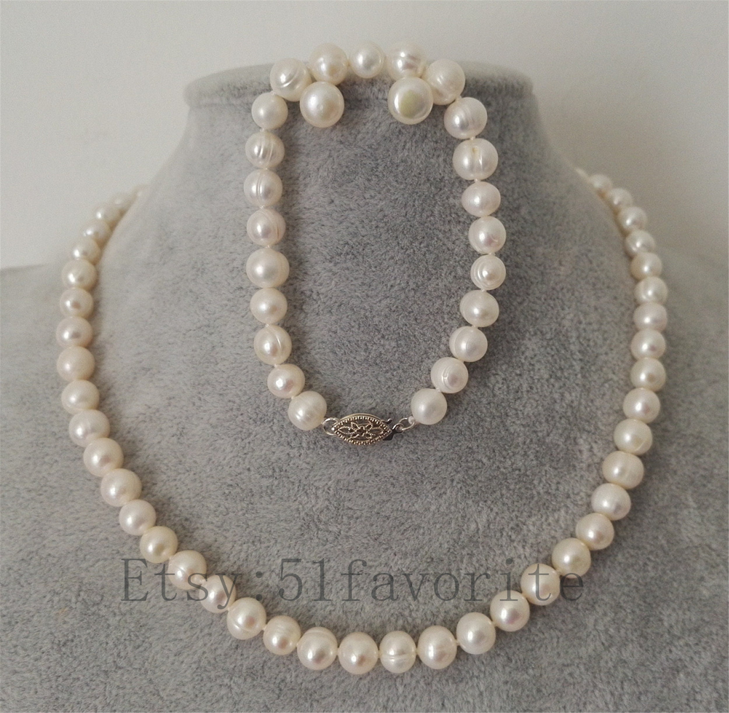 Pearl Set Genuine 9-9.5mm off Round White Fresh Water Pearl - Etsy