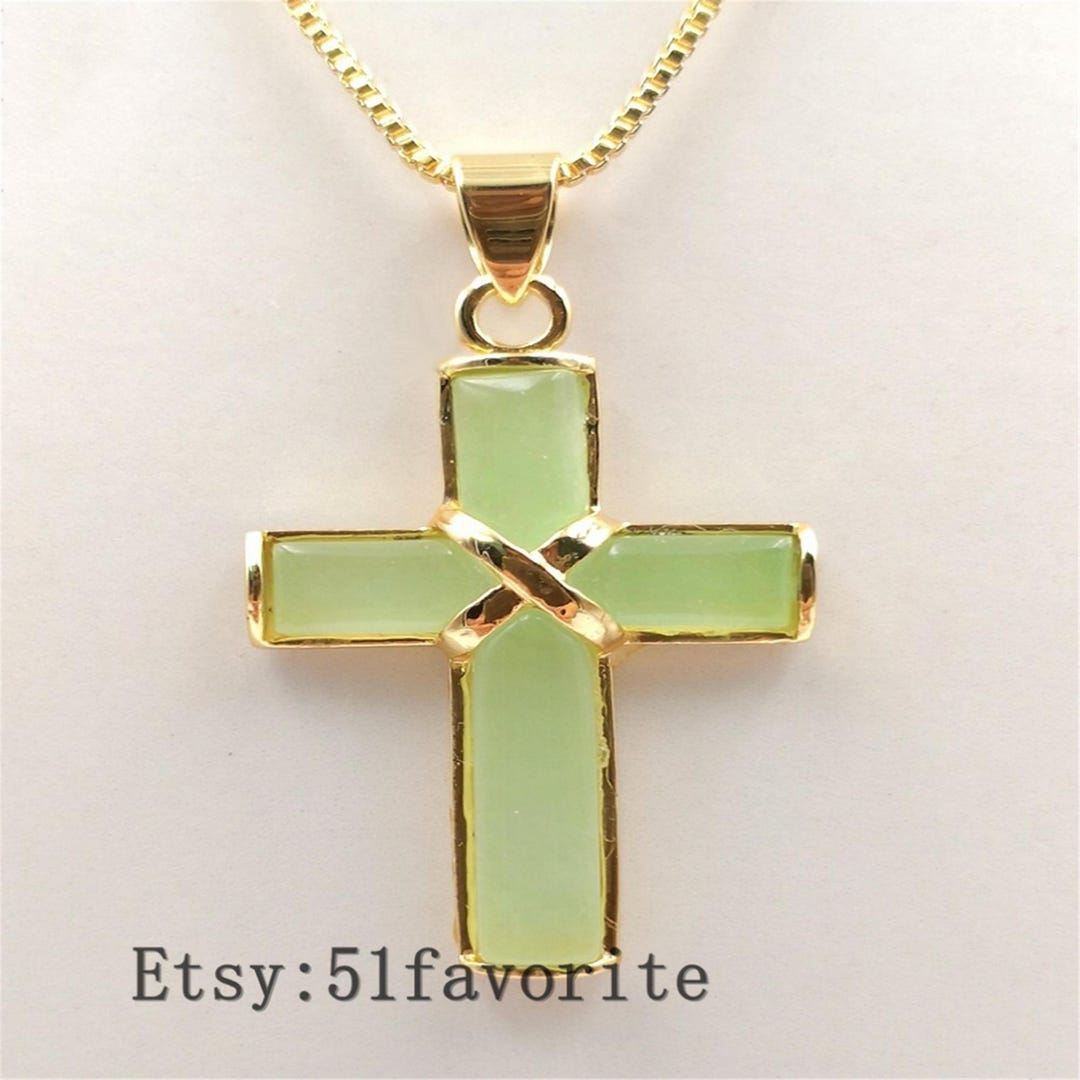 Gold Inlaid Jade Cross Pendant Necklace, Dyed Jade - Etsy