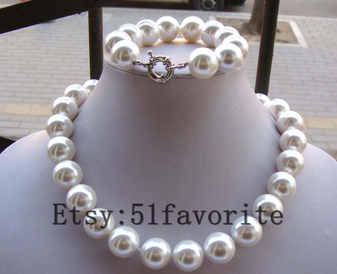 Beautiful huge 12-14-16mm white sea shell pearl necklace | Etsy