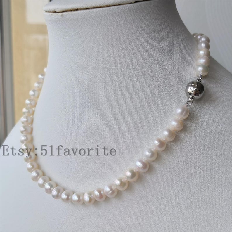 AA Grade Freshwater Pearl Necklace: 7-7.5mm White Cultured Pearls - Etsy