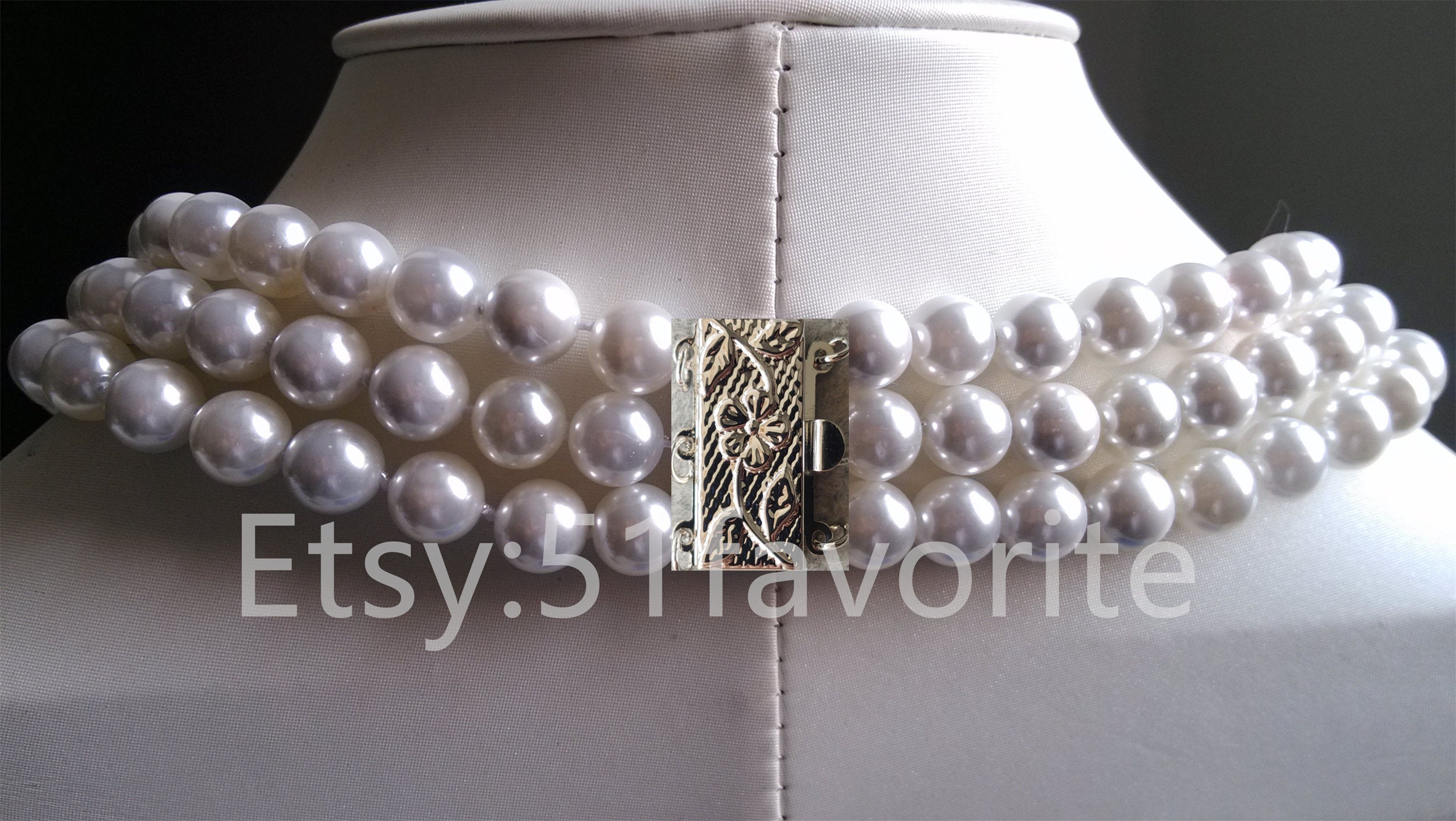 Shell Pearl Set Pretty 3 Row 8mm Shell Pearl Wedding - Etsy