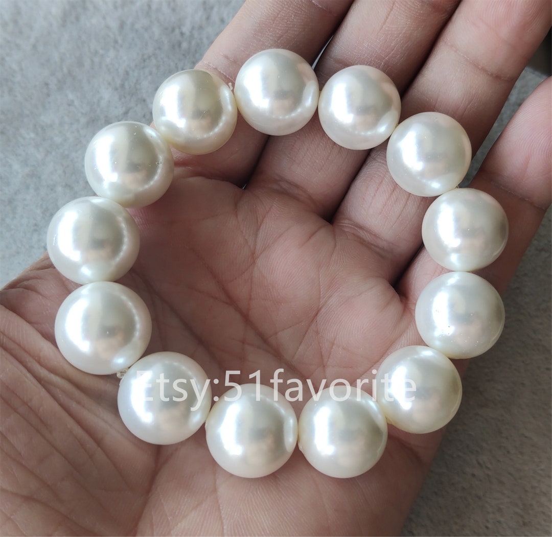 Shell Pearl Bracelet- 10mm 12mm 14mm 16mm White Sea Shell Pearl Elastic ...