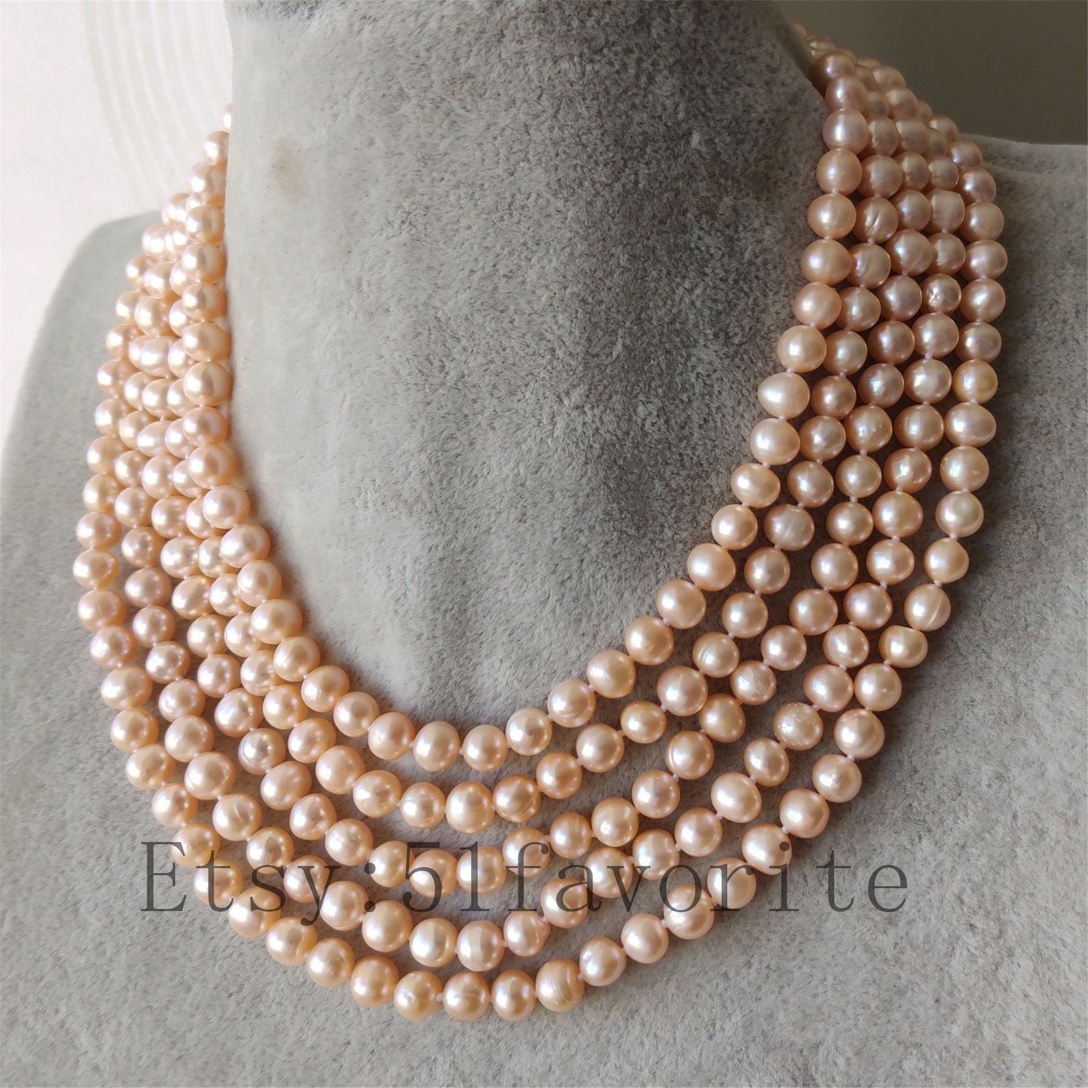 Collar de perlas reales genuino cultivado 6-6.5mm rosa agua | Etsy