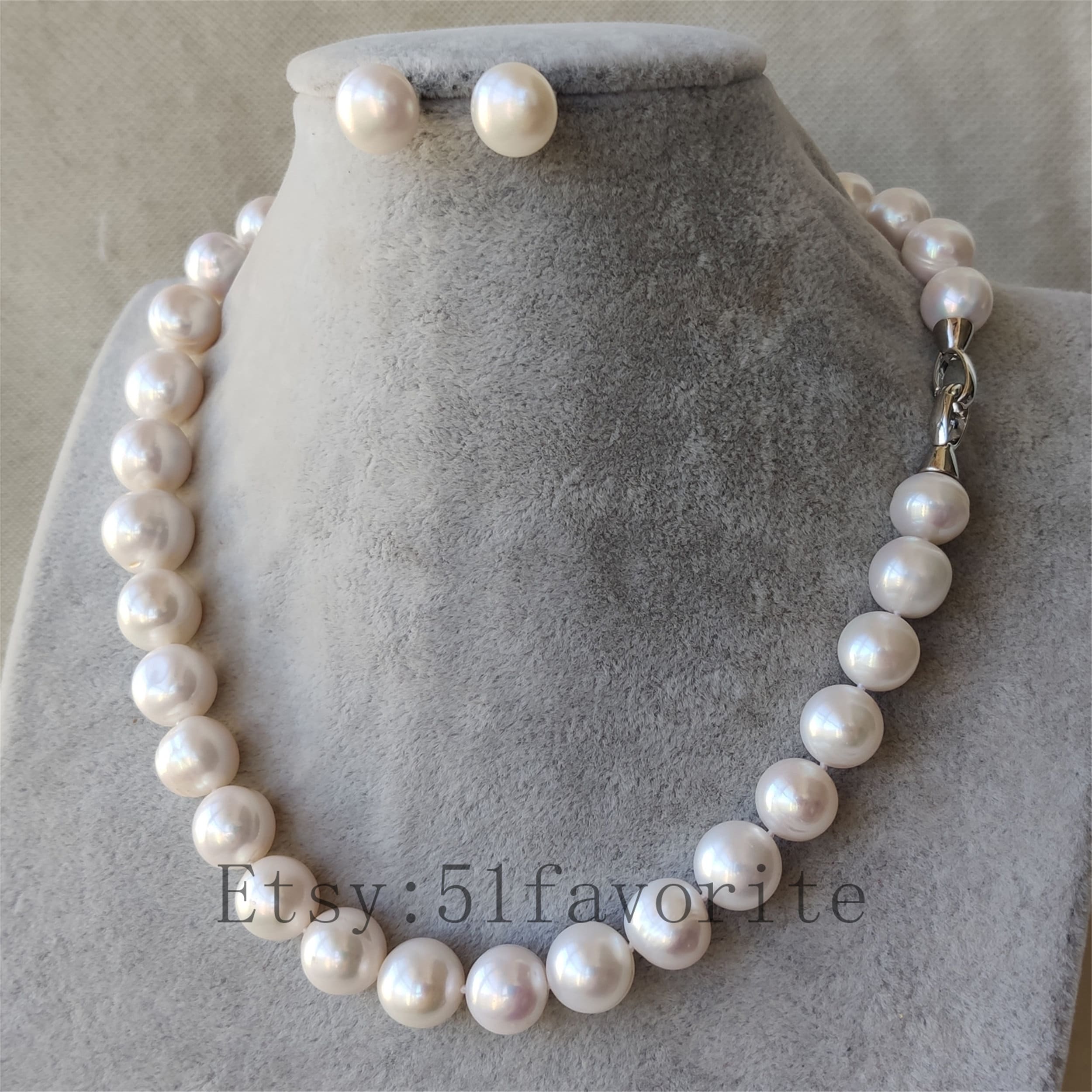 Real Pearl Set Real Cultured AA 11-13mm White Fresh Water | Etsy