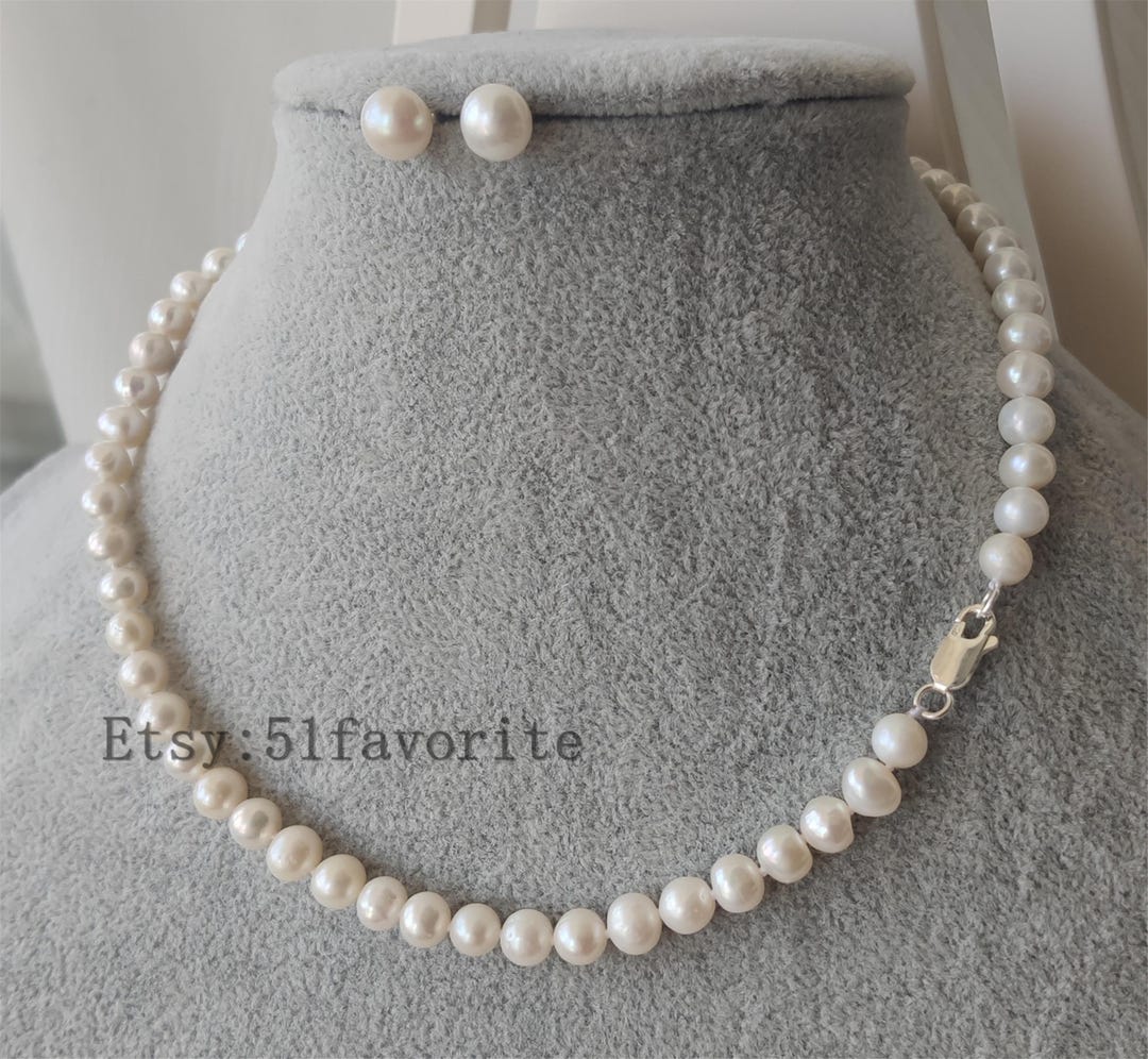 Pearl Set - Genuine AA+ 6-6.5mm White Fresh Water Pearl Necklace 925 ...