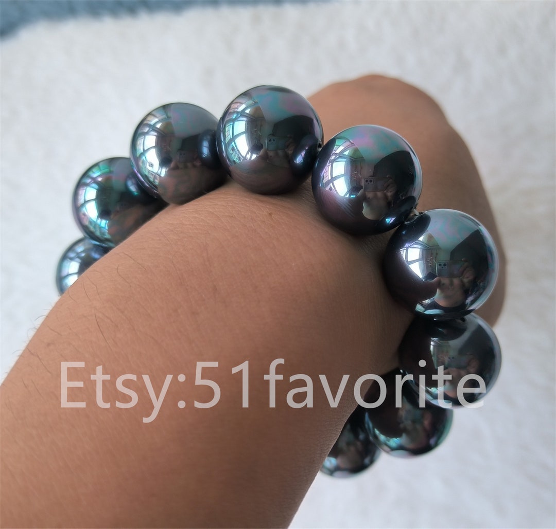 Shell Pearl Bracelet Pretty Huge 20mm Multi-color Black Sea Shell Pearl ...