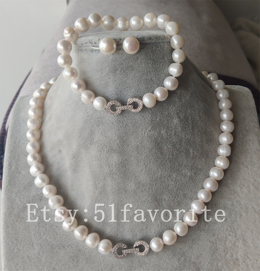 Conjunto de perlas reales conjunto de pendientes de pulsera de collar ...
