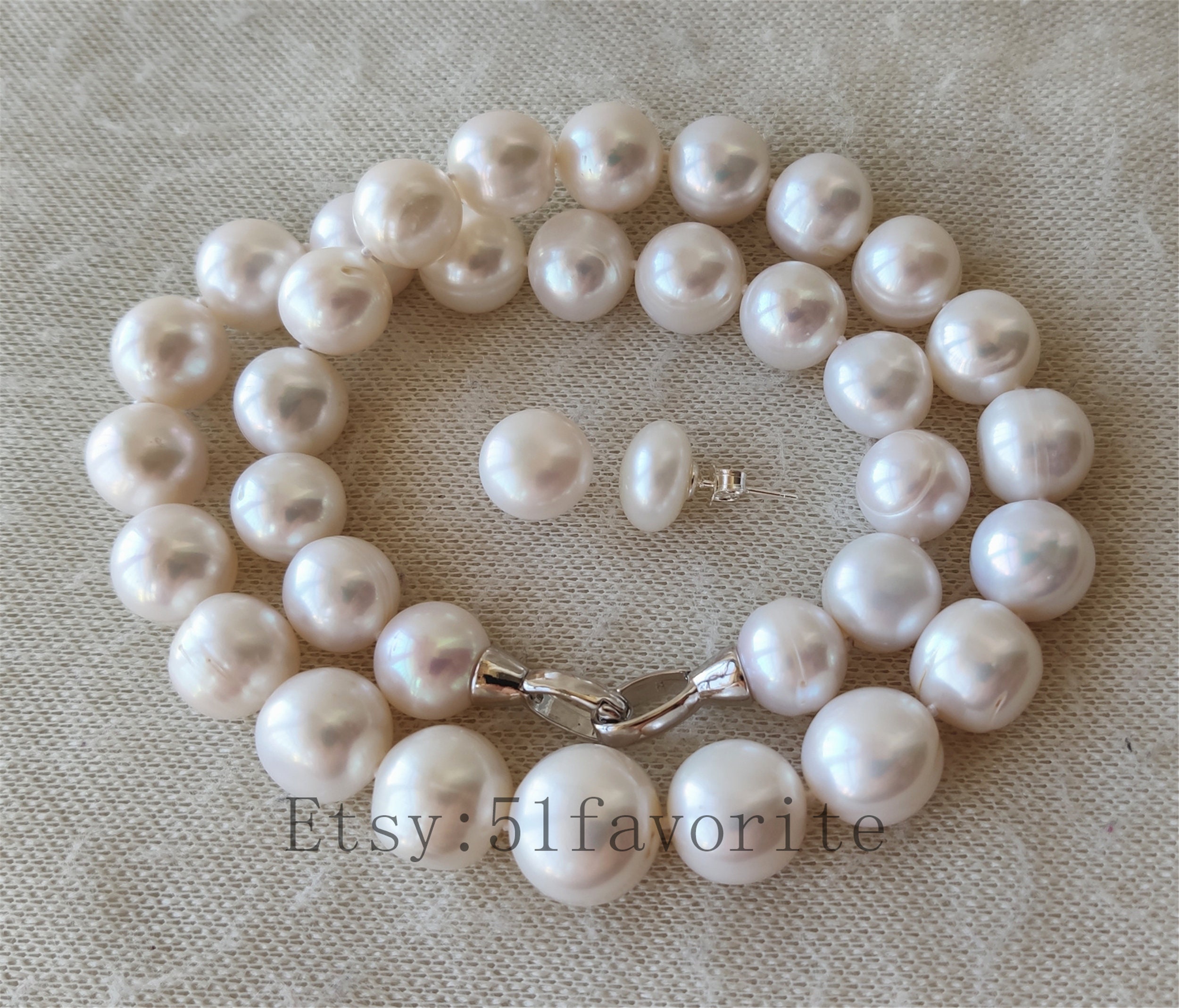 Real Pearl Set Real Cultured AA 11-13mm White Fresh Water | Etsy