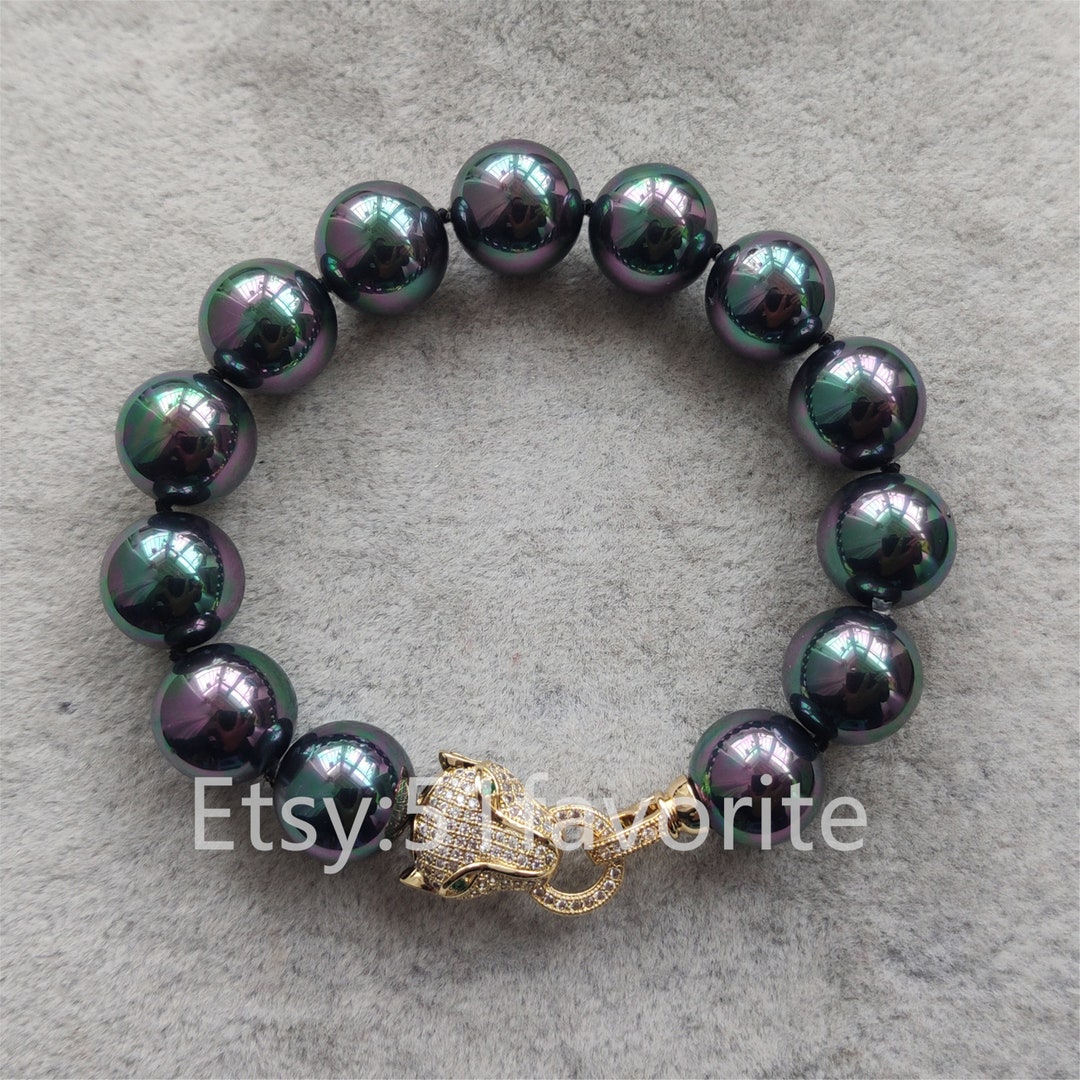 Shell Pearl Bracelet- 10mm 12mm 14mm Colorful Black Sea Shell Pearl ...