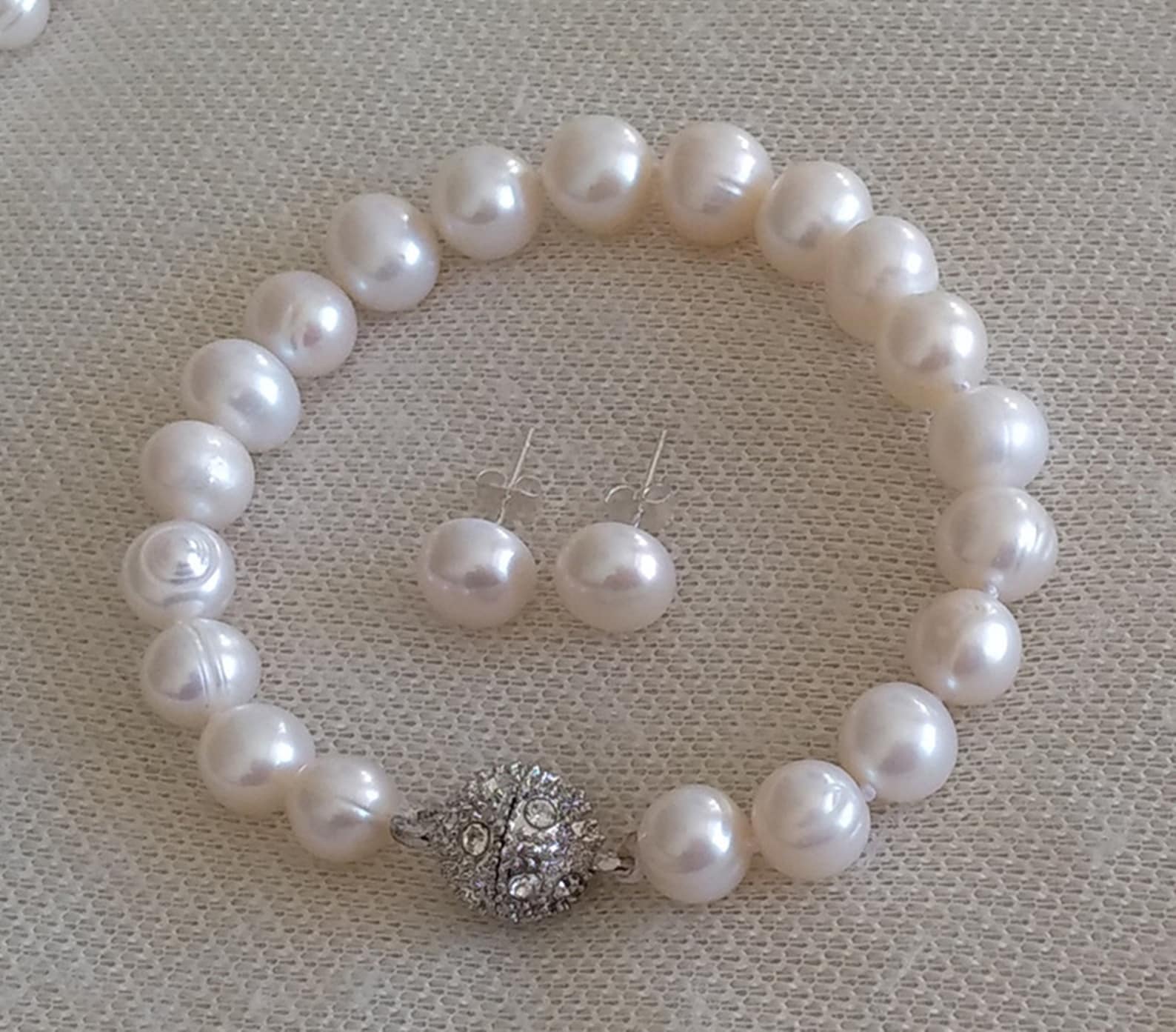 Real pearl bracelet set genuine cultured 9-9.5mm white fresh | Etsy