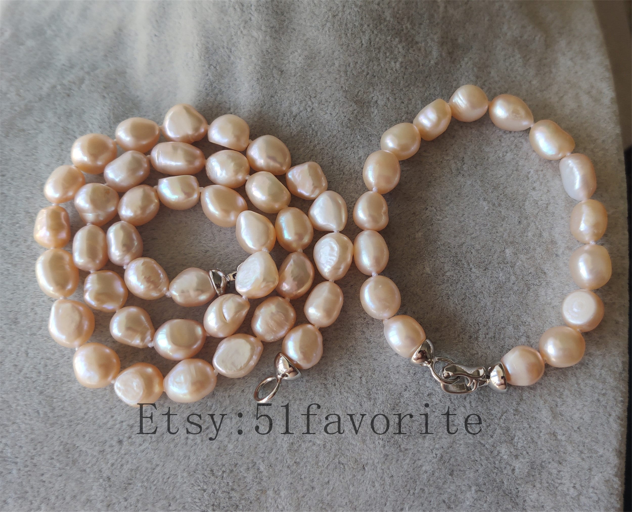 Real pearl set 10-11mm pink rice baroque fresh water pearl | Etsy