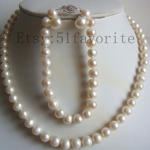 Real Pearl Necklace Bracelet Earrings Set-genuine Cultured - Etsy