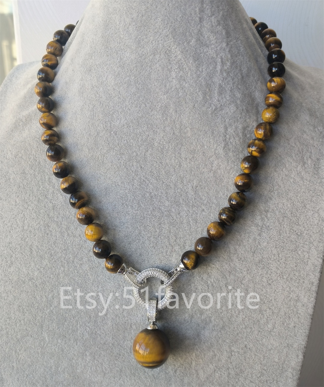 Tiger Eye Stone Necklace real Natural 10 Tiger Stone Necklace 20mm ...