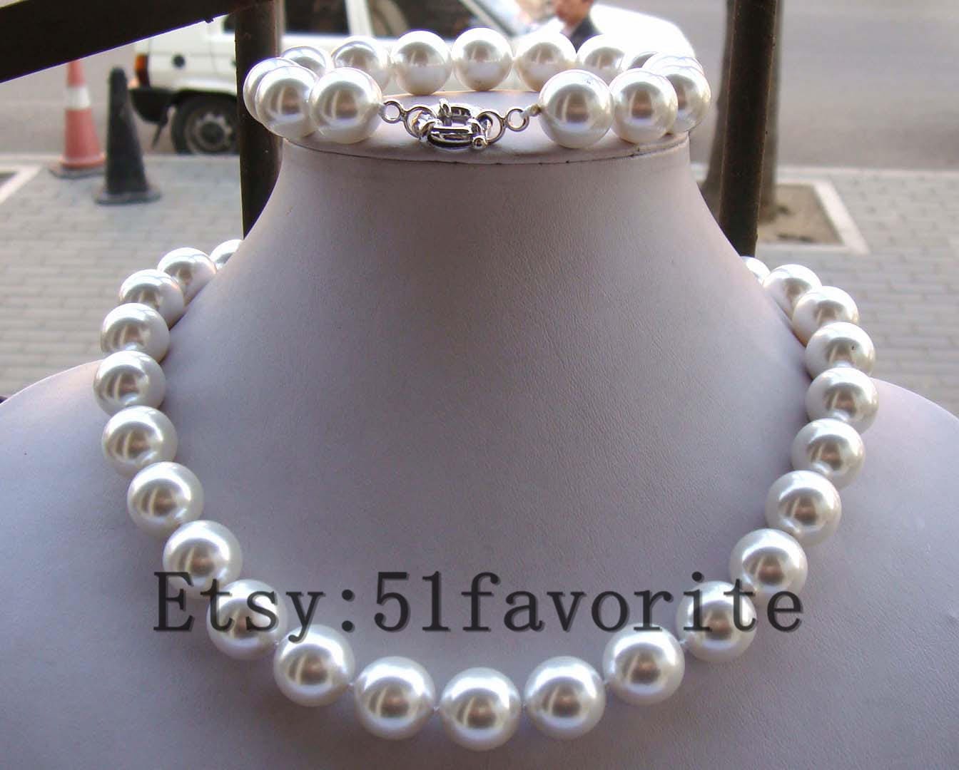 Beautiful huge 12-14-16mm white sea shell pearl necklace | Etsy