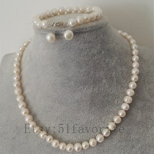 Pearl Set Genuine 9-9.5mm off Round White Fresh Water Pearl - Etsy