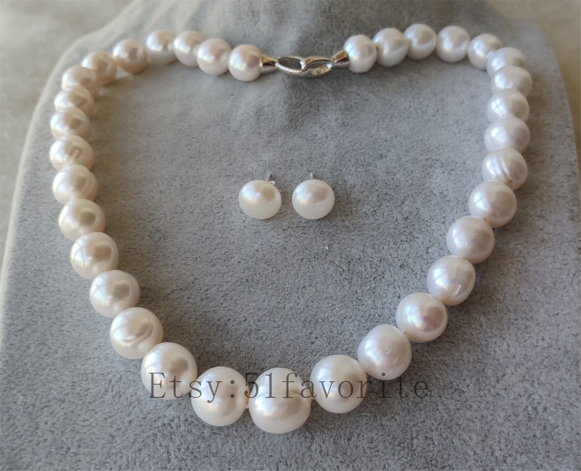 Real Pearl Set Real Cultured AA 11-13mm White Fresh Water | Etsy