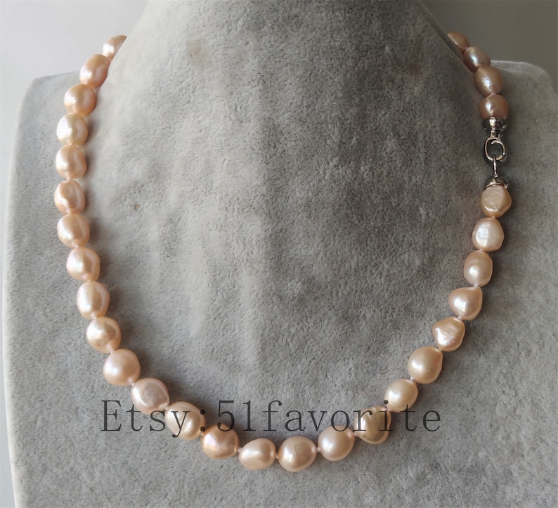 Real pearl set 10-11mm pink rice baroque fresh water pearl | Etsy