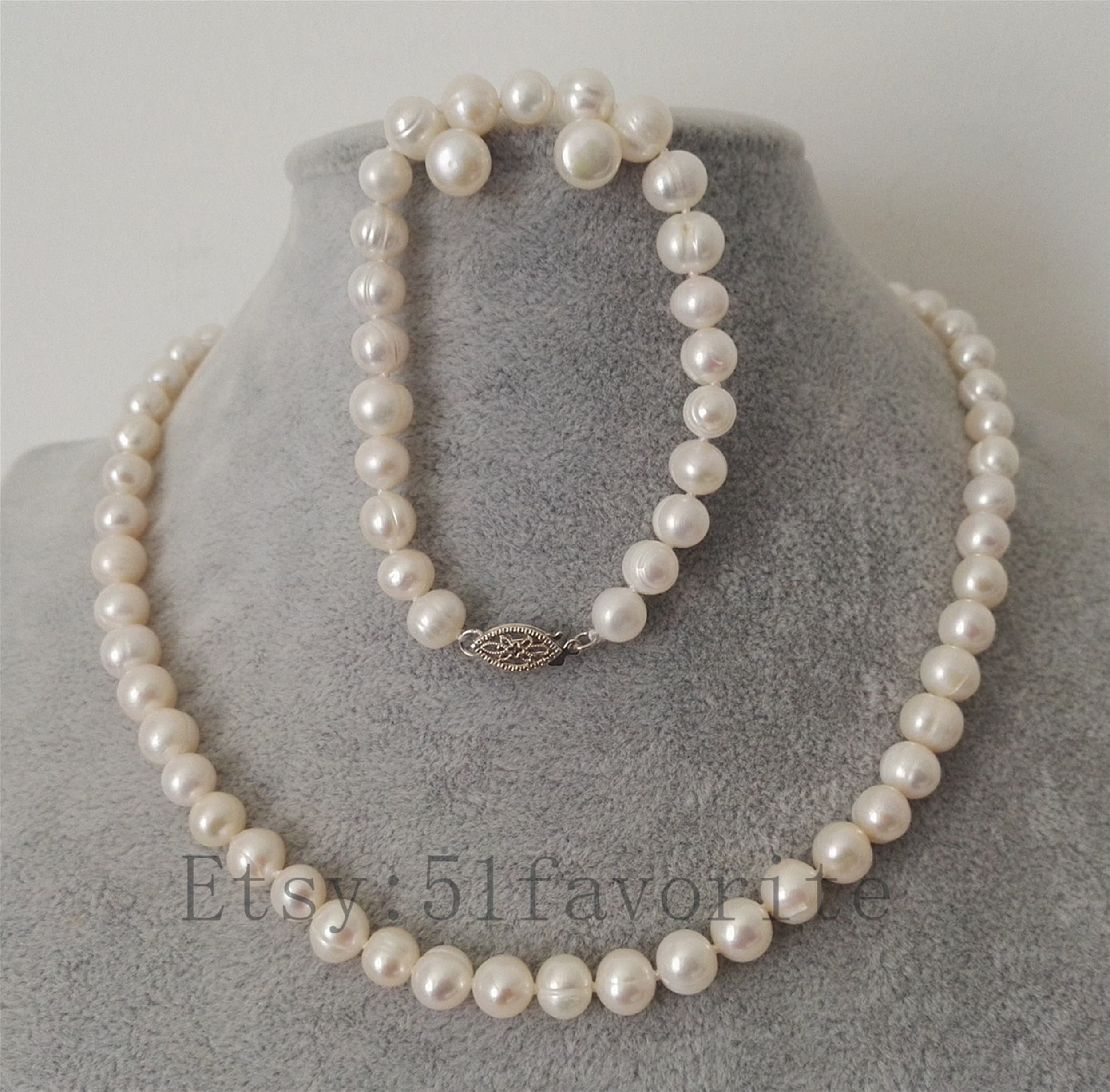 Pearl Set Genuine 9-9.5mm off Round White Fresh Water Pearl - Etsy