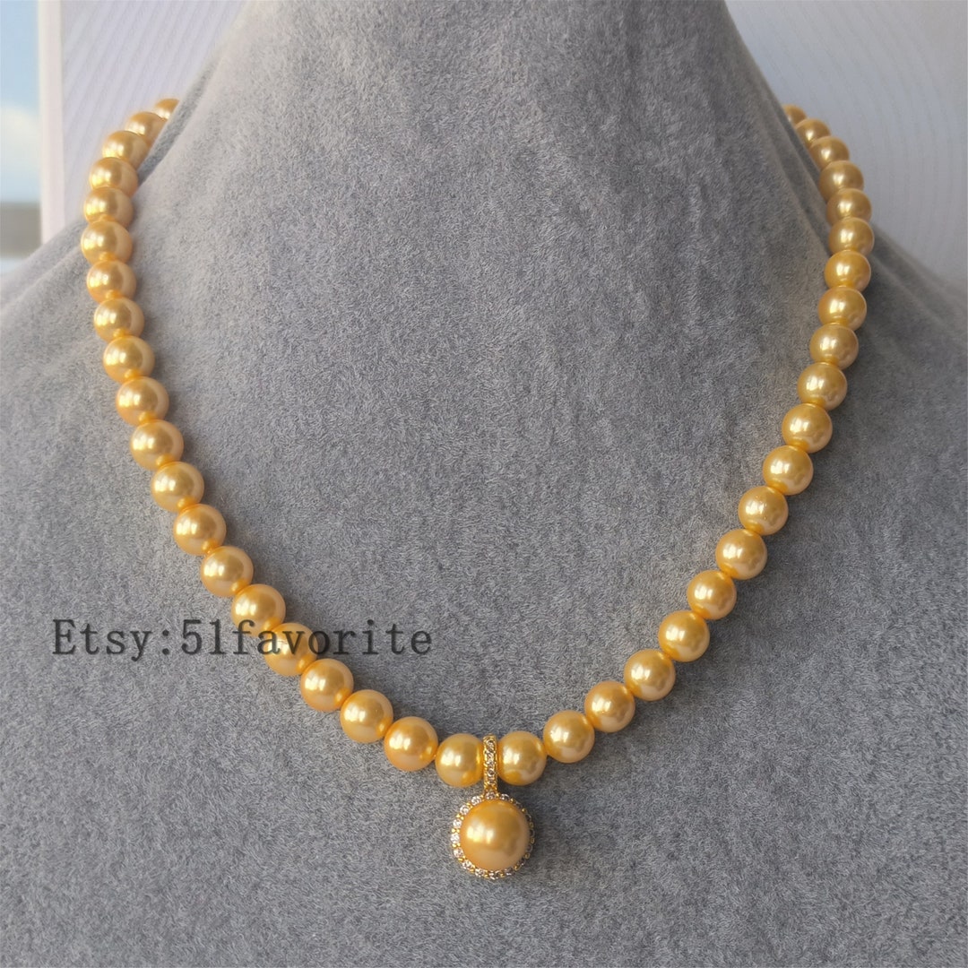 Golden Yellow Shell Pearl Necklace: Bride Bridesmaid Jewelry - Etsy