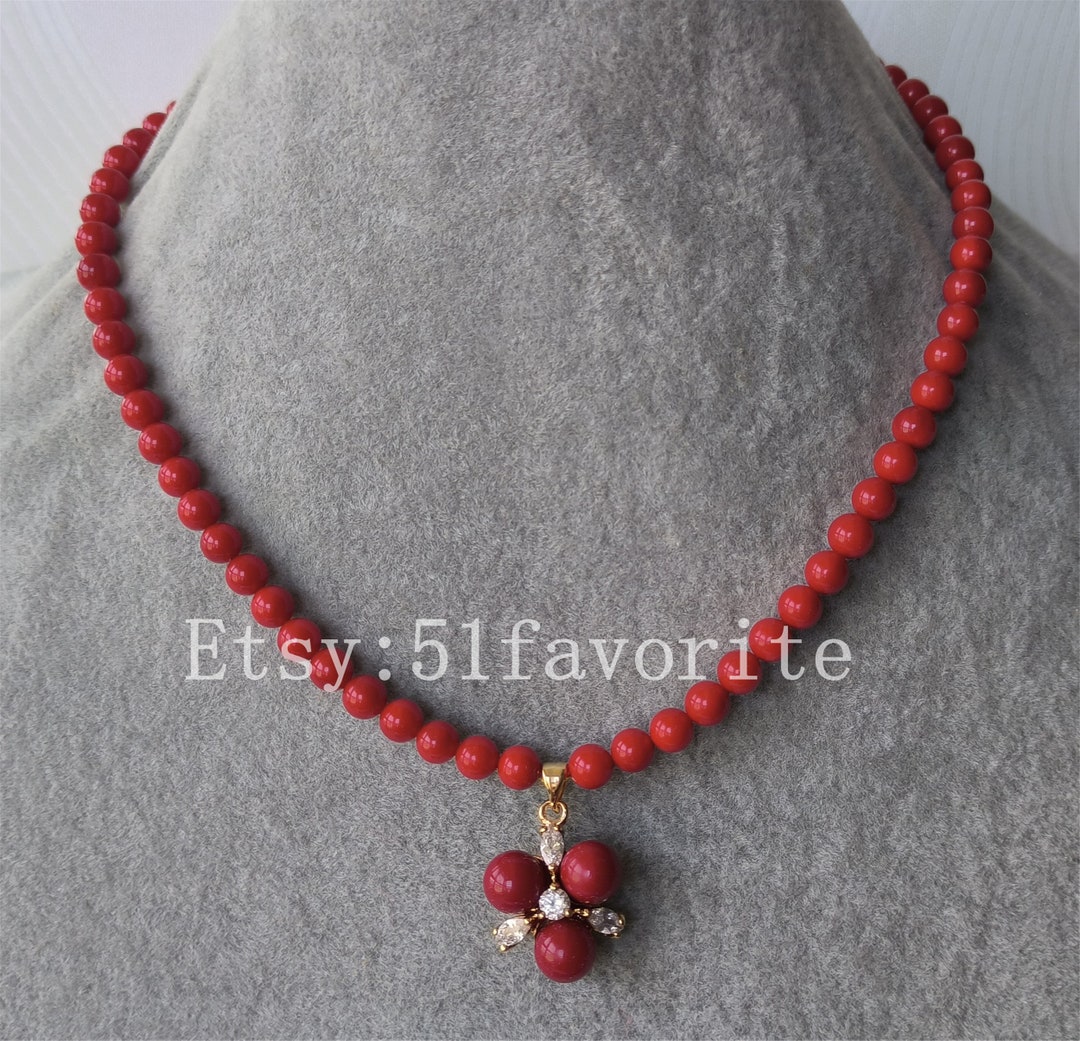 Shell Pearl Necklace Pretty 8mm Red Sea Shell Pearl Necklace Pendant ...